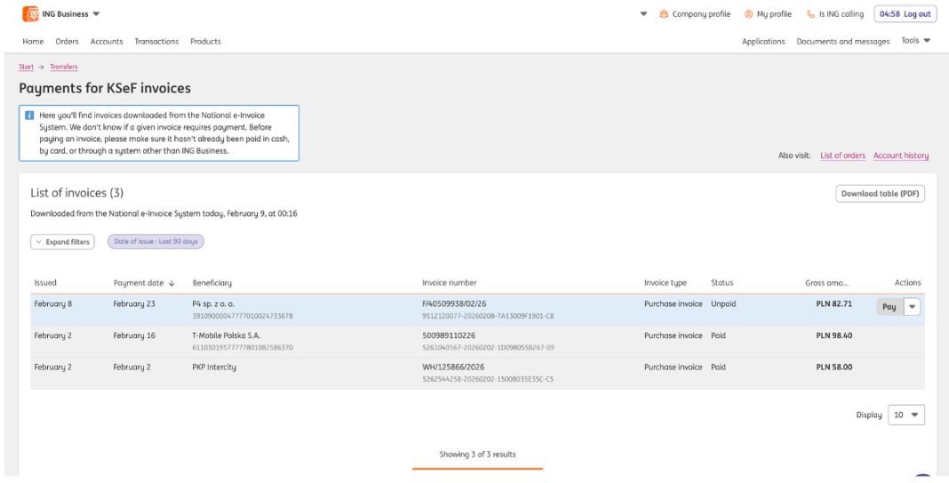 ING Poland integrated KSeF with its business banking app